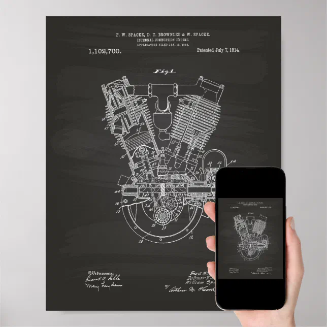 Internal Combustion Engine 1914 Patent Chalkboard Poster | Zazzle