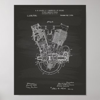Internal Combustion Engine 1914 Patent Chalkboard Poster | Zazzle