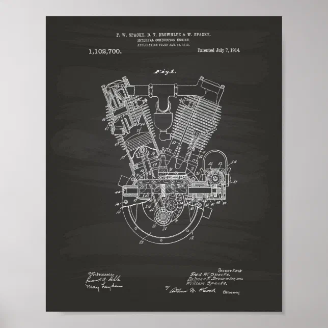 Internal Combustion Engine 1914 Patent Chalkboard Poster | Zazzle