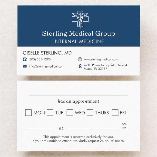 Internal Medicine Doctor Office Appointment Business Card | Zazzle