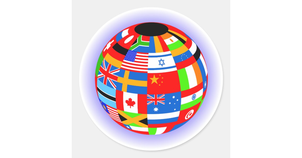 international flags globe earth classic round sticker | Zazzle