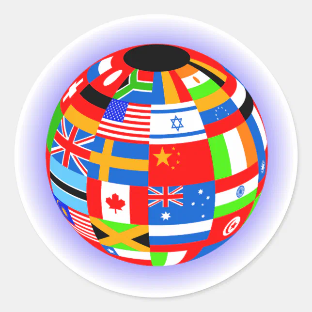 international flags globe earth classic round sticker | Zazzle