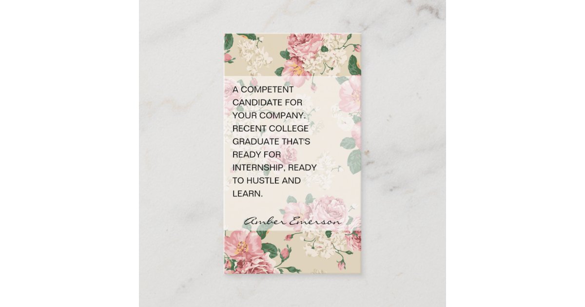 Internship Floral Pattern Business Card | Zazzle