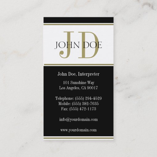 Interpreter/Translator Gold Stripe W/W Business Card | Zazzle