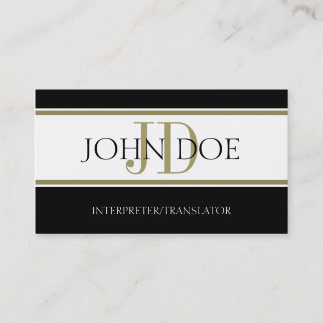 Interpreter/Translator Gold Stripe W/W Business Card | Zazzle