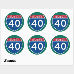 Interstate 40 (I-40) Highway Sign (pack of 6/20) Classic Round Sticker ...