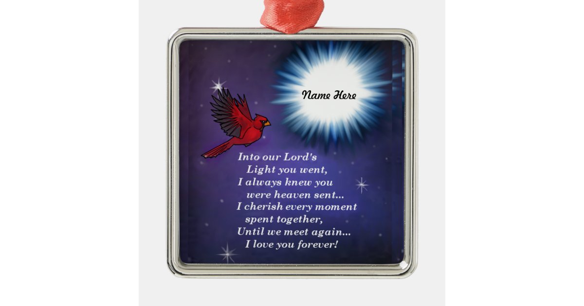 Into the light cardinal metal ornament | Zazzle
