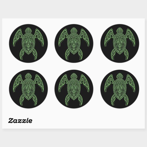 Intricate Black and Green Sea Turtle Classic Round Sticker | Zazzle