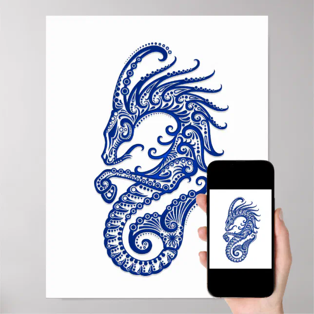 Intricate Blue Capricorn Zodiac on White Poster | Zazzle