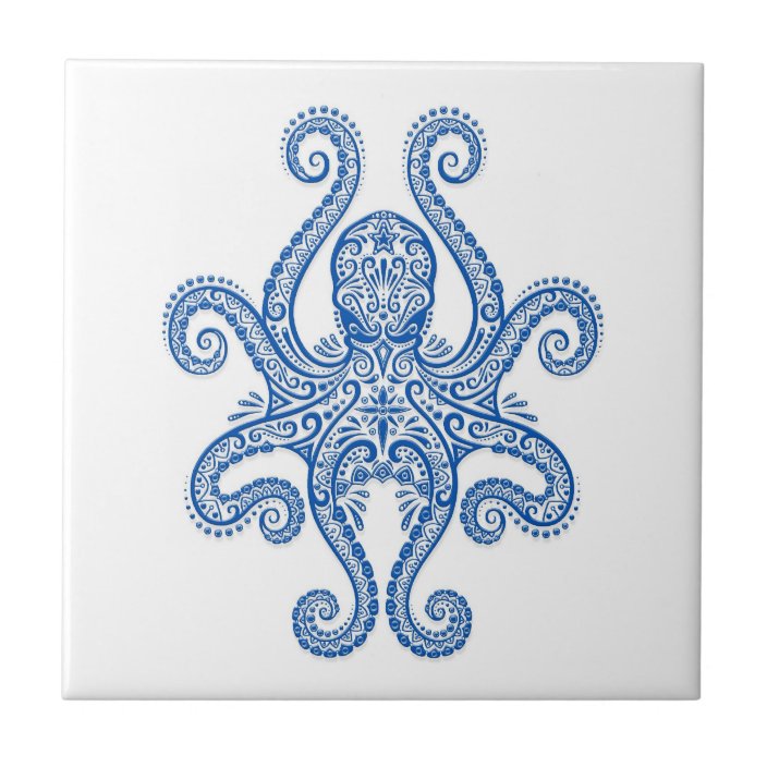 Intricate Blue Octopus Ceramic Tile | Zazzle