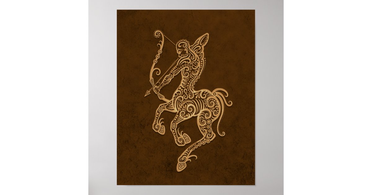 Intricate Brown Sagittarius Zodiac Poster | Zazzle