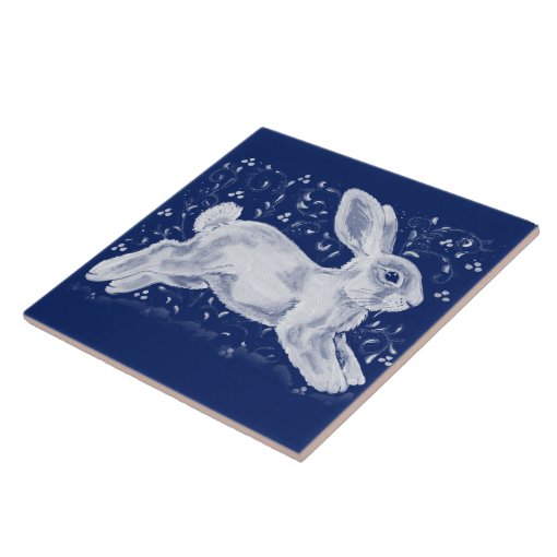 Intricate Dark Blue White Rabbit Swirl Navy Cobalt Ceramic Tile | Zazzle