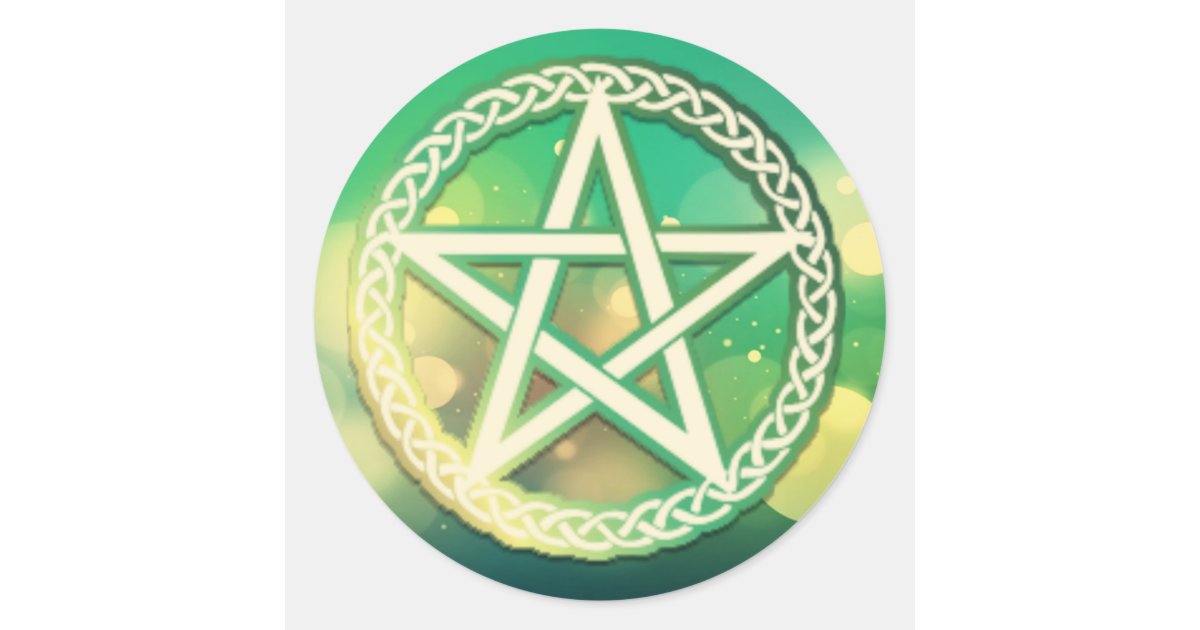 Intricate green pentacle classic round sticker | Zazzle