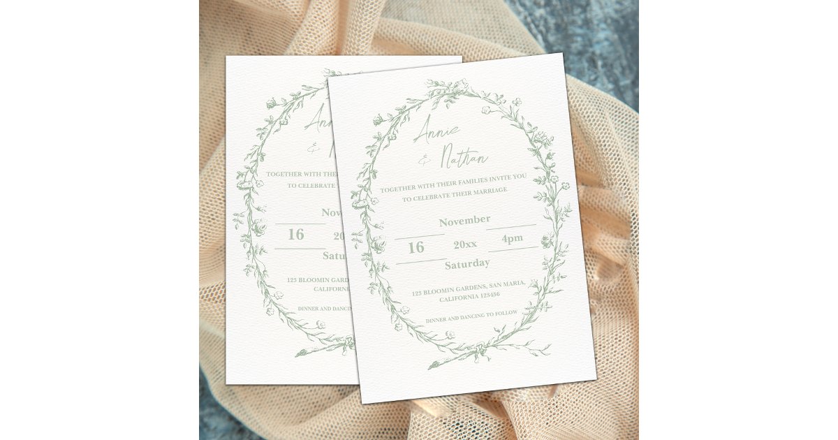 Intricate Ornate Green Frame Wedding Invitation | Zazzle