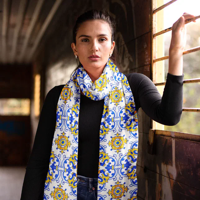 Intricate Portugal Azulejo Tile Pattern Women Scarf | Zazzle