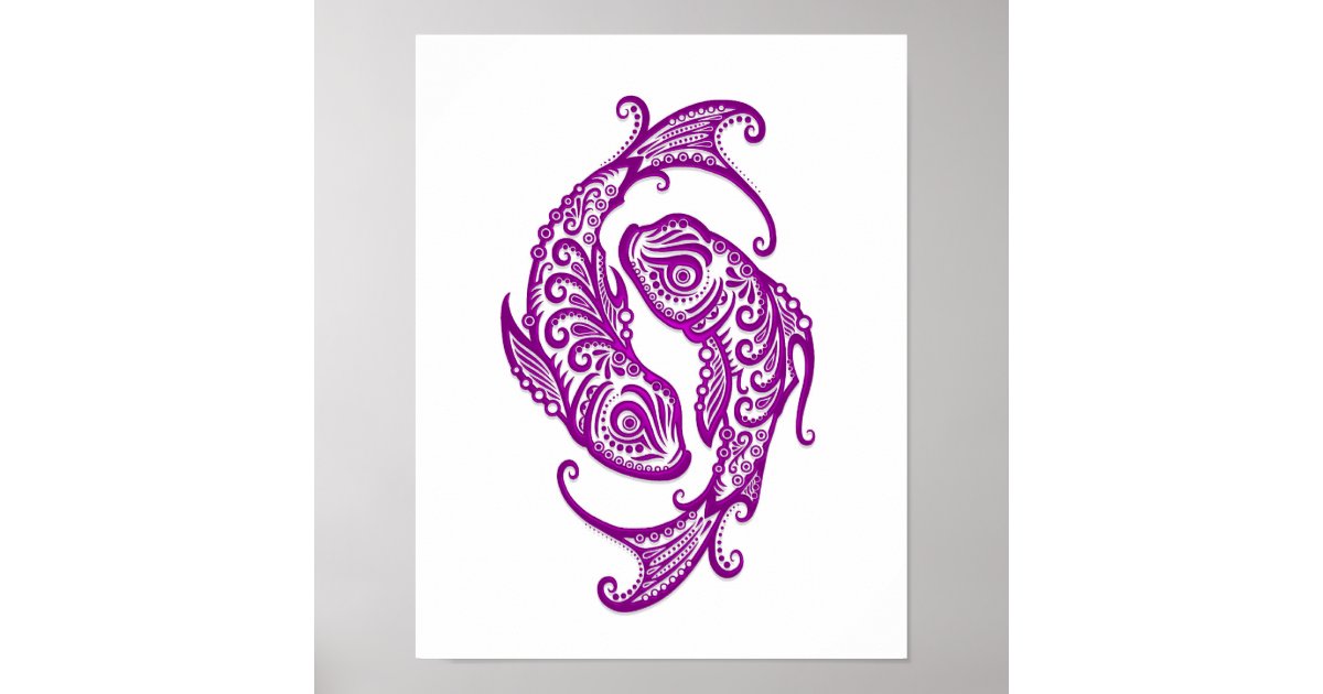 Intricate Purple Pisces Zodiac on White Poster | Zazzle