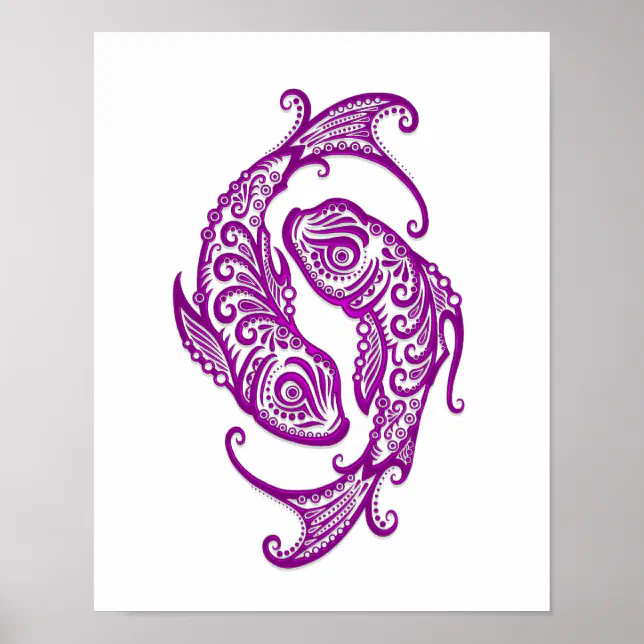 Intricate Purple Pisces Zodiac on White Poster | Zazzle