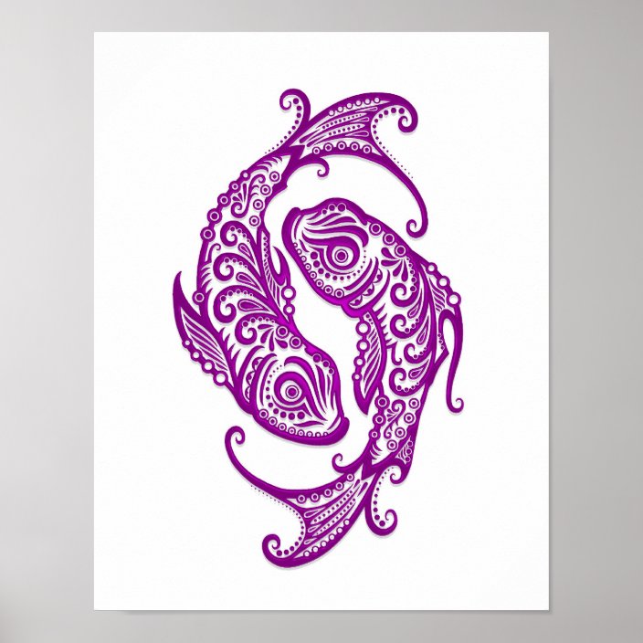 Intricate Purple Pisces Zodiac on White Poster | Zazzle.com