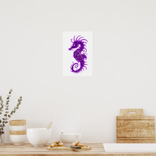Intricate Purple Seahorse Design on White Poster | Zazzle