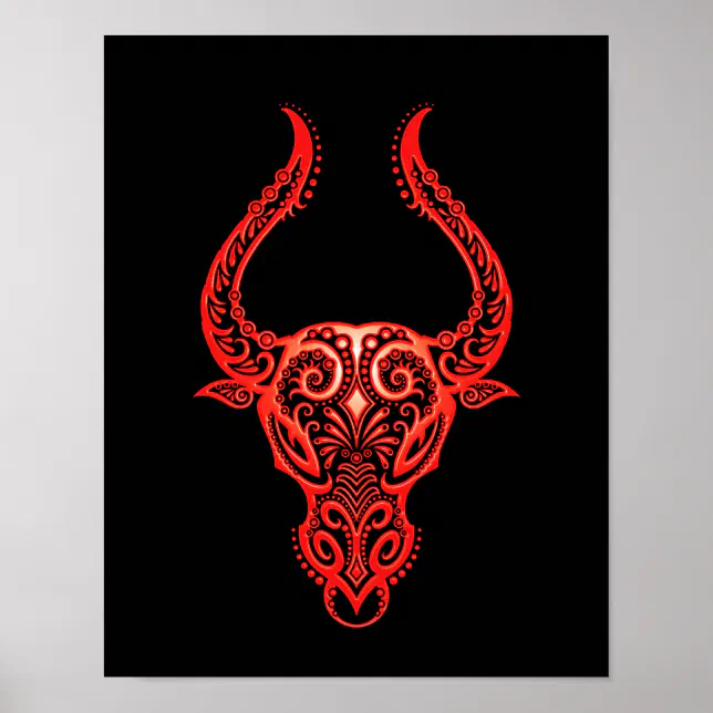 Intricate Red Taurus Zodiac on Black Poster | Zazzle