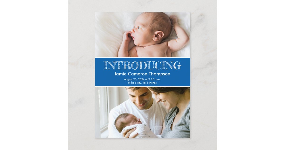 "Introducing" Baby Boy Birth Announcement Postcard | Zazzle
