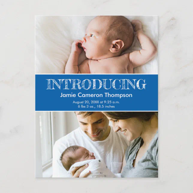 "Introducing" Baby Boy Birth Announcement Postcard | Zazzle