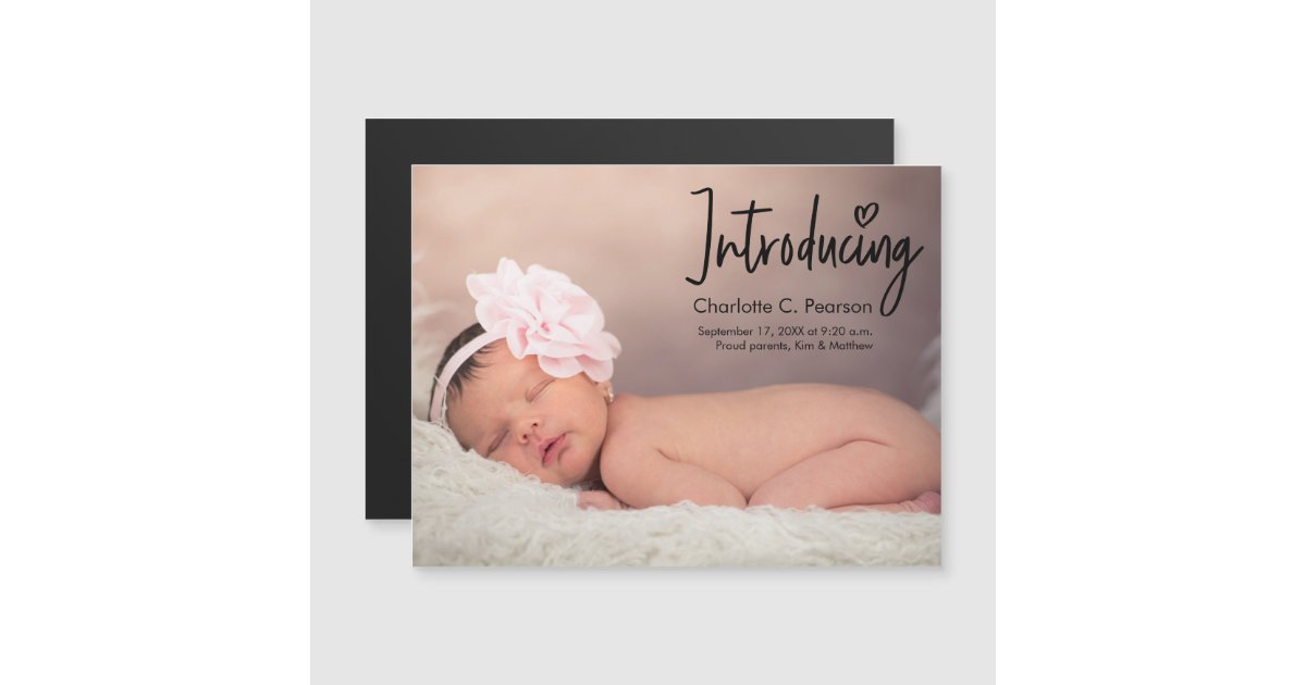 Introducing Chic Custom Baby girl Photo Name Magnetic Invitation | Zazzle
