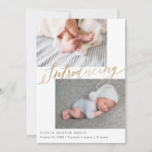 Introducing Multi Photo Gold Script Birth Announcement | Zazzle