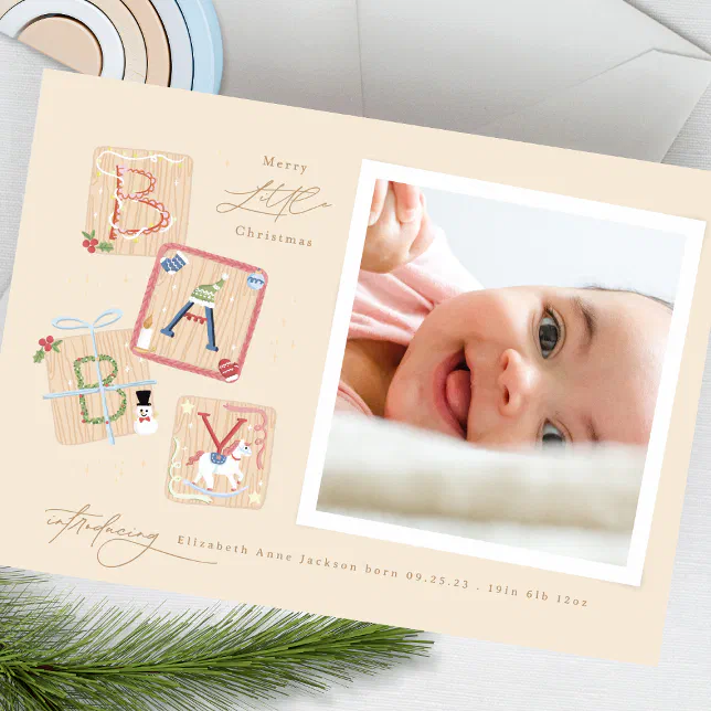 Introducing My First Merry Christmas Baby Birth Holiday Card | Zazzle