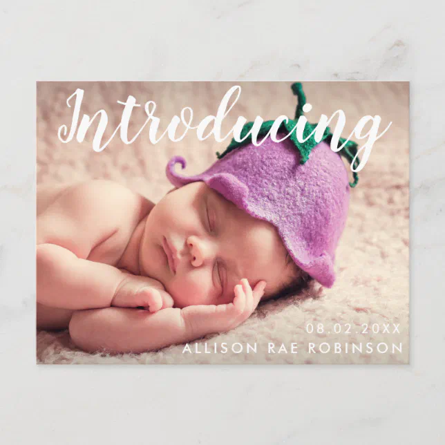 INTRODUCING | new baby announcement photo card | Zazzle