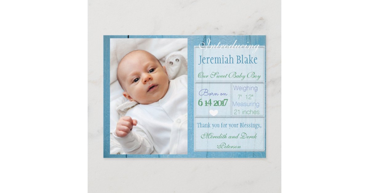 Introducing New Baby Boy Announcement Postcard | Zazzle