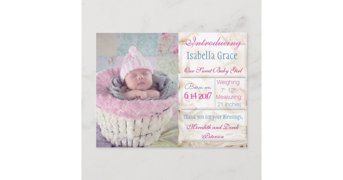 Introducing New Baby Girl Announcement Postcard | Zazzle