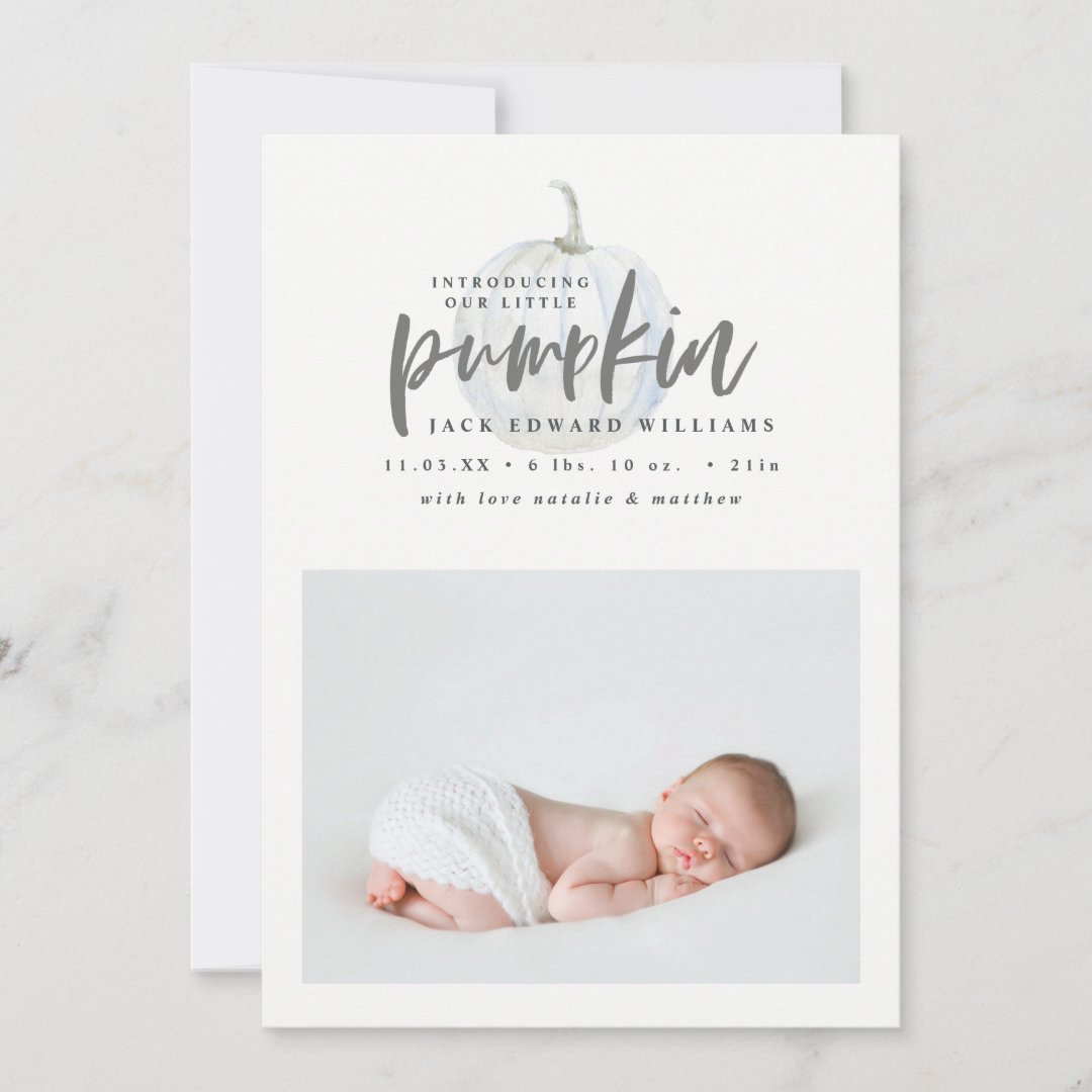 Introducing our little pumpkin birth announcement | Zazzle