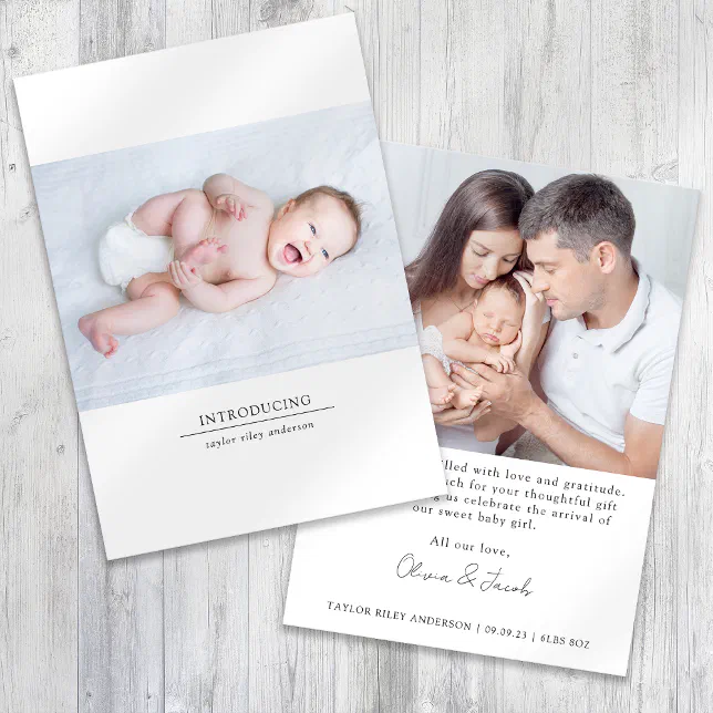 Introducing Photo Birth Stats New Baby Thank You Card | Zazzle