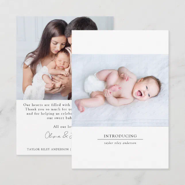 Introducing Photo Birth Stats New Baby Thank You Card | Zazzle