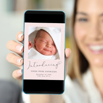 Introducing Photos Pink Baby Girl Birth Announcement | Zazzle
