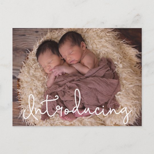 Introducing Script Twin baby Birth Announcement Postcard | Zazzle.com