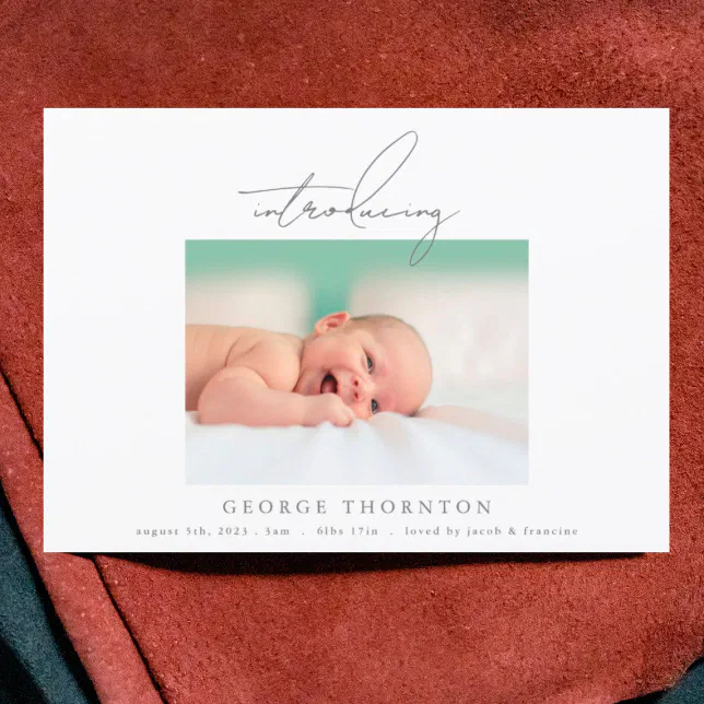 introducing simple frame photo birth announcement | Zazzle