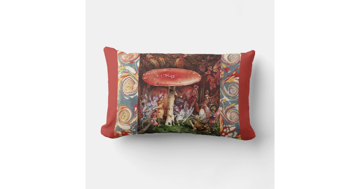 INTRUDER Frog and Fairies Under Red Mushroom Magic Lumbar Pillow | Zazzle