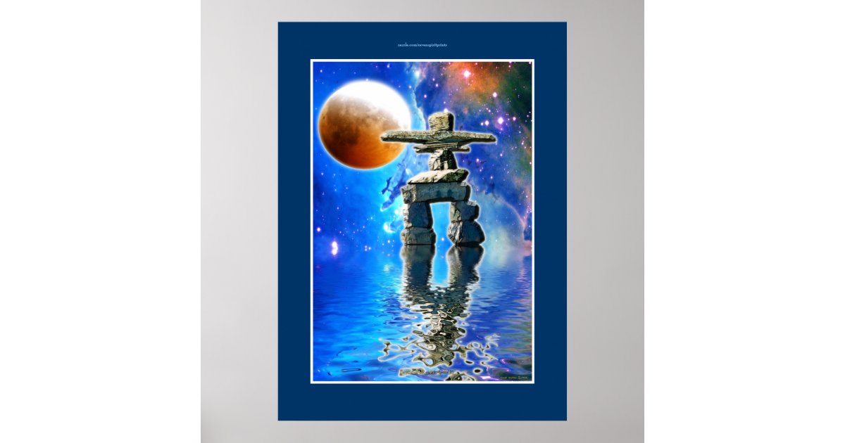 Inukshuk & Galaxy Moon Fantasy Art Poster | Zazzle