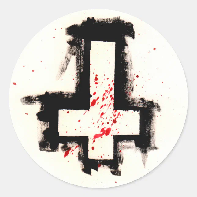Inverted Bloody Cross Stickers, Sheet of Six. Classic Round Sticker ...