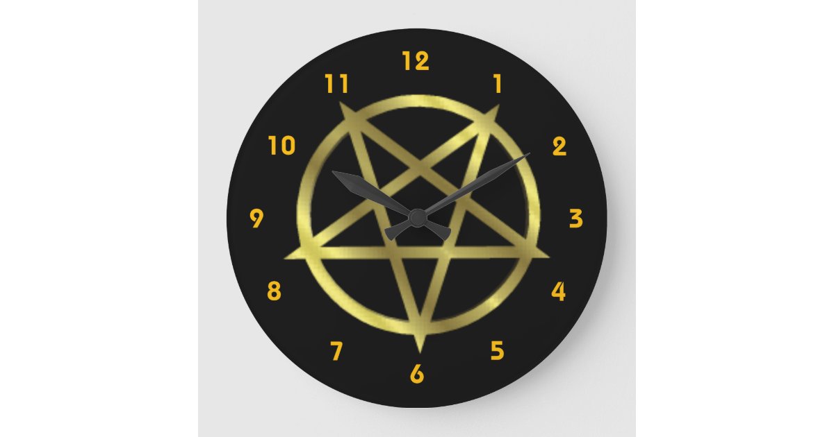 Inverted Gold Pentagram Large Clock | Zazzle