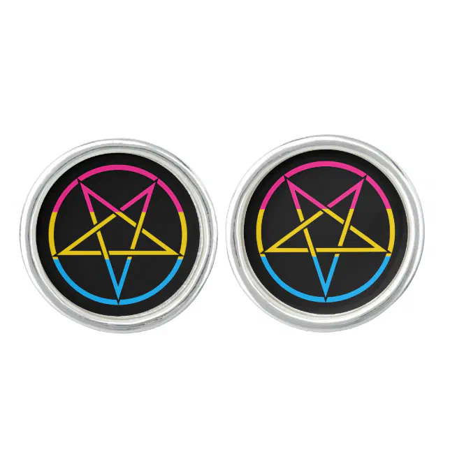 Inverted pan flag pentagram cufflinks | Zazzle