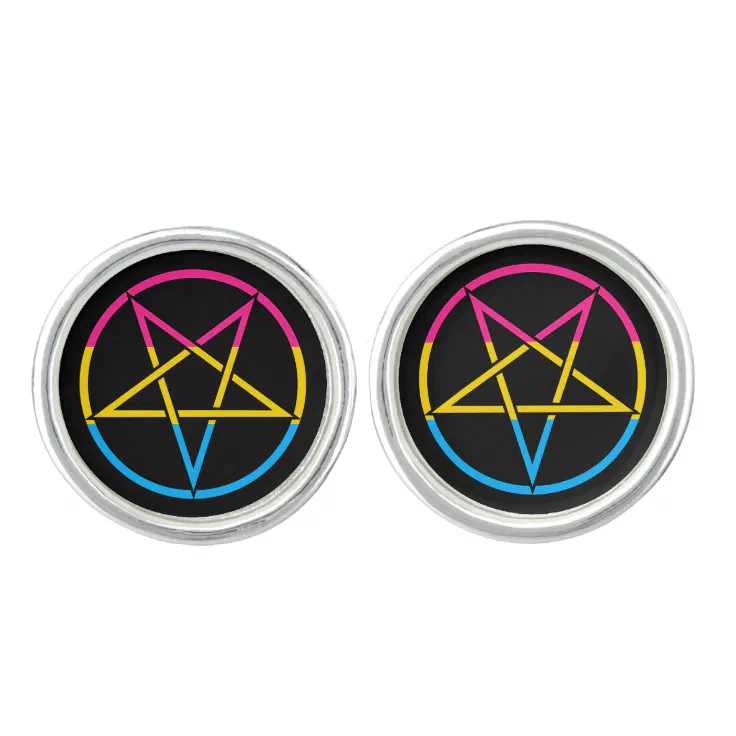 Inverted pan flag pentagram cufflinks | Zazzle