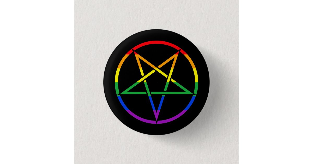 Inverted rainbow pentagram button | Zazzle