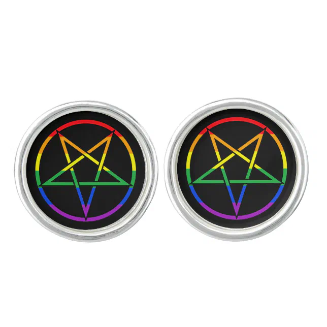 Inverted rainbow pentagram cufflinks | Zazzle
