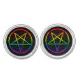 Inverted rainbow pentagram cufflinks | Zazzle