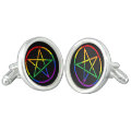 Inverted rainbow pentagram cufflinks | Zazzle