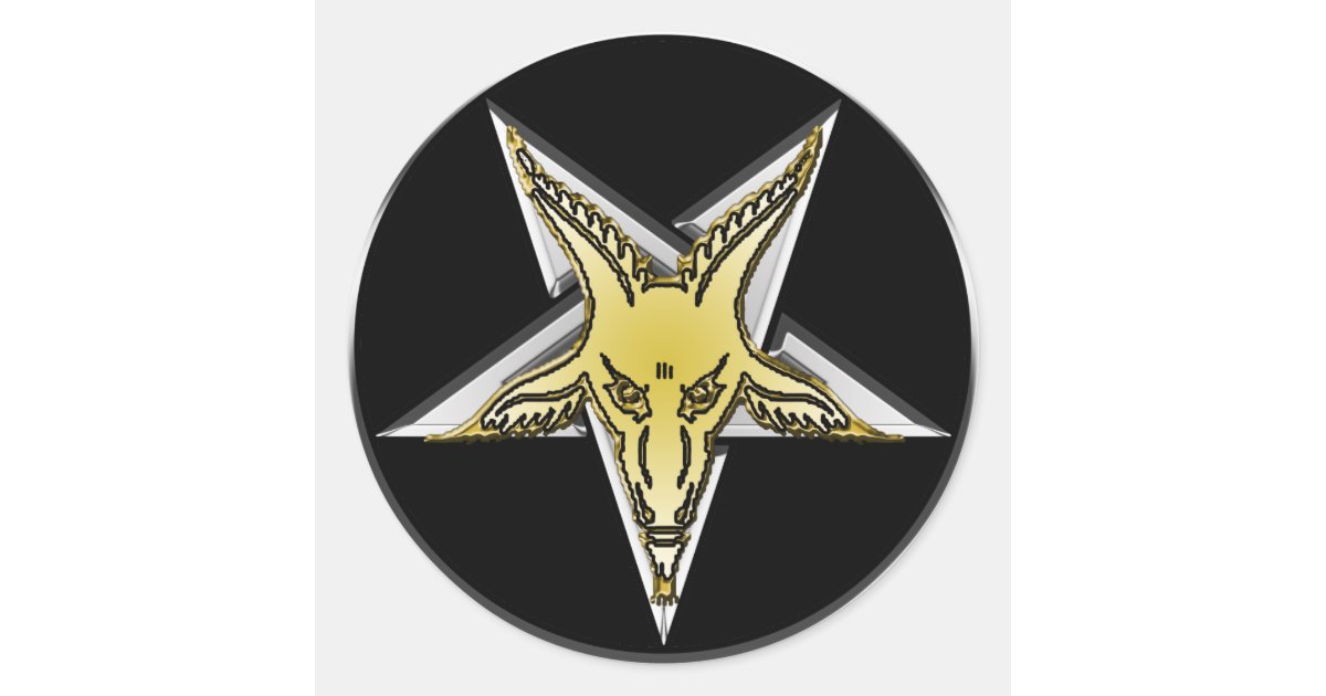 Inverted Silver Pentagram with Golden Goat head Classic Round Sticker ...
