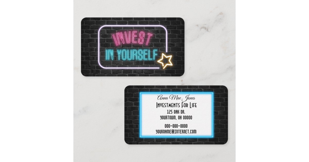 Invest In Yourself Neon Sign Business Card | Zazzle